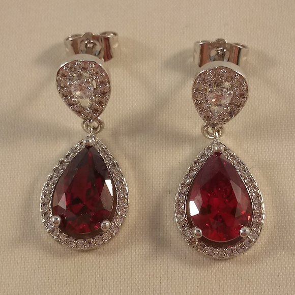 Jewelry | 18k White Gold Filled Flower Ruby Red Diamond Zircon Drop ...